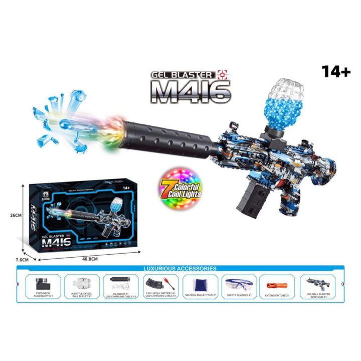 M416 Gel Blaster Rechargeable Electric Machine Toygun With 1000 Pcs Gel Balls - Blue | Daraz.pk