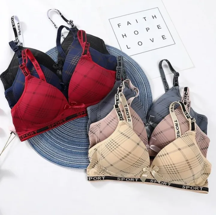 Women Push Up Padded Bra, Back Closure Check Printed , Wireless ...