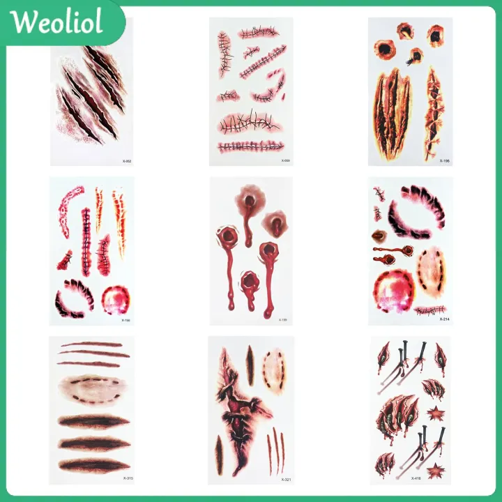 Weoliol- Halloween Tattoo Stickers Realistic Halloween Scar Tattoo ...