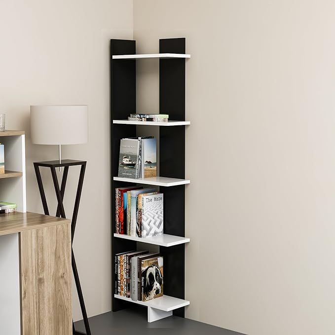 5-Shelf Modern Display Corner Unit Bookcase Bookshelf Shelving Unit ...