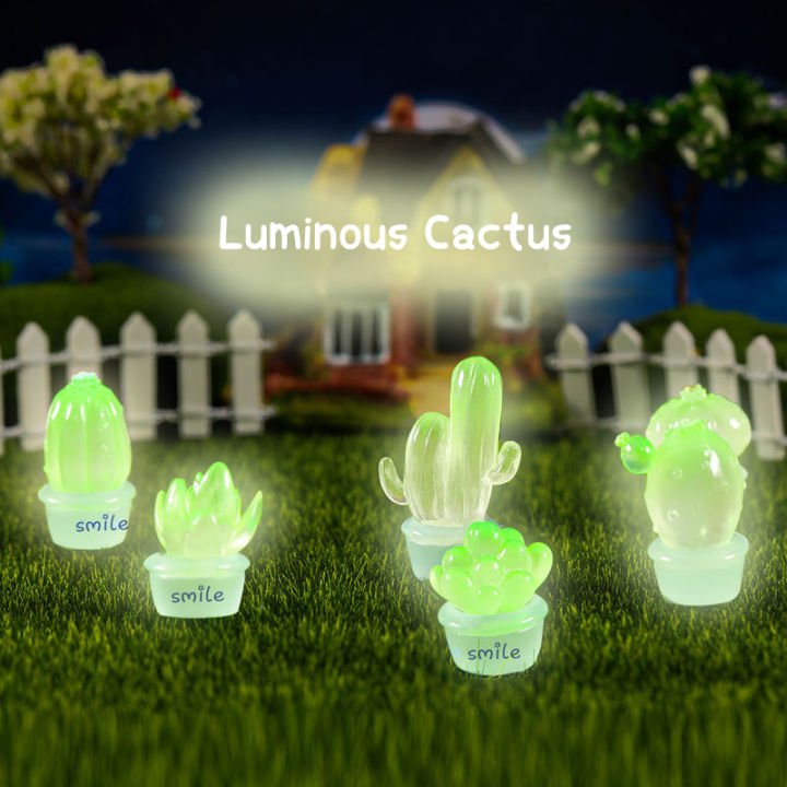 Creative Resin Luminous Cactus Figurines Ornaments Creative Cute ...