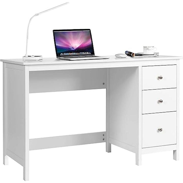White Desk with Drawers, Modern Home Office Computer with Storage ...