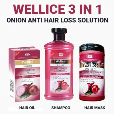 Wellice Onion Hair Care Trio: Oil, Shampoo, & Mask Set | Daraz.pk