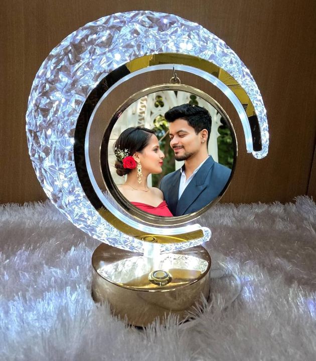 LED crystal lamp moon heart photo frame table light touch dimming ...