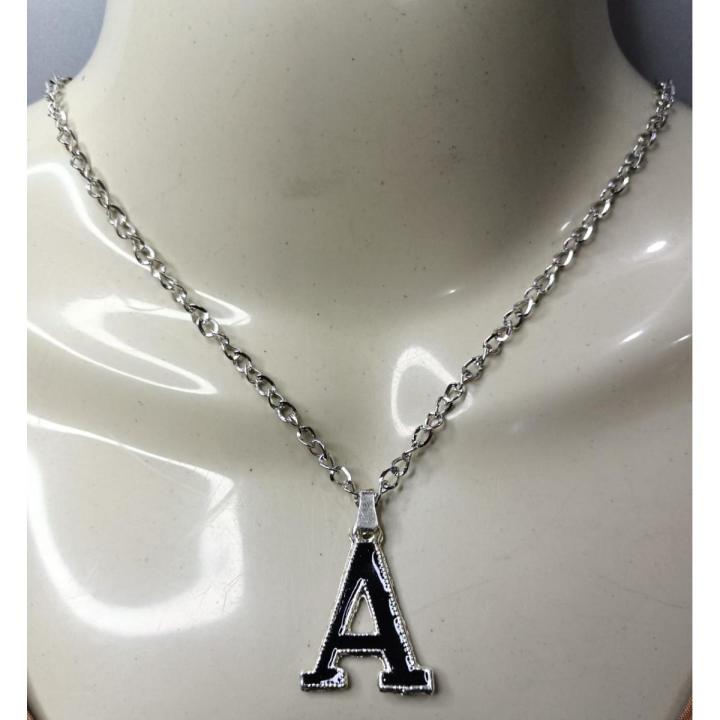 Silver Chain with Black A to Z Alphabet Necklace/Locket/Pendants for ...