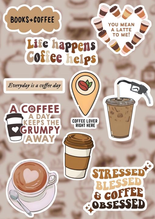 Coffee lover Aesthetic stickers for Journaling, mobile and laptops ...