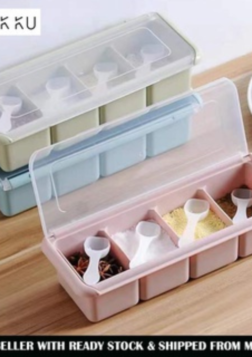 4 Partition Spoon With Tray Spice Multipurpose Box | Daraz.pk
