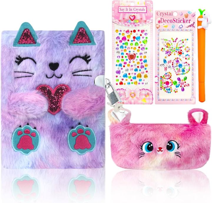 Plush Diary, Diary with Lock for Girls,Cute Pink Fox Kids Journal ...
