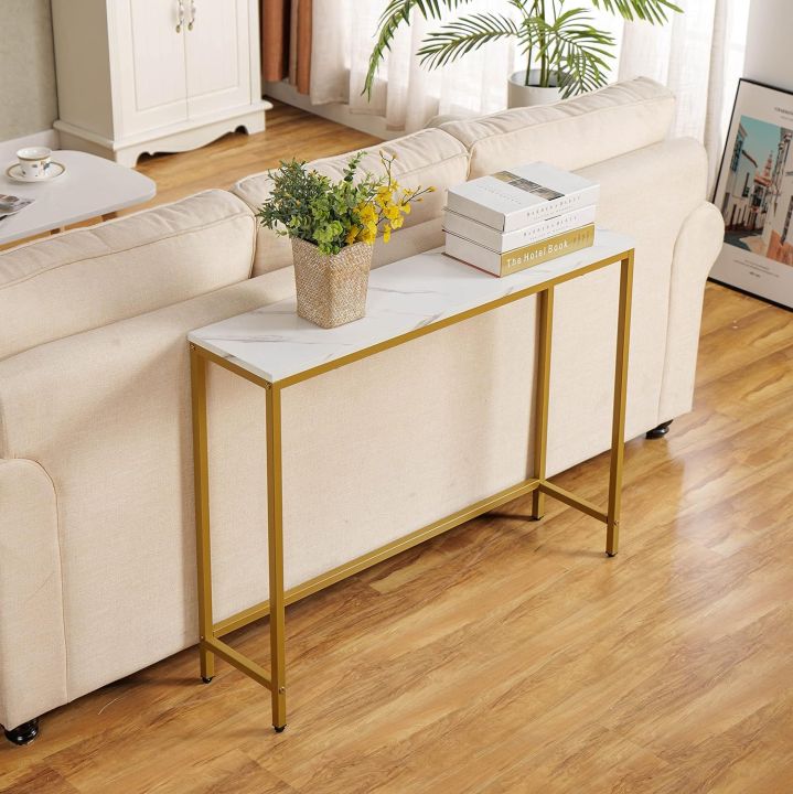 Console Table for Entryway, Marble Effect MDF Sofa Table with Golden ...