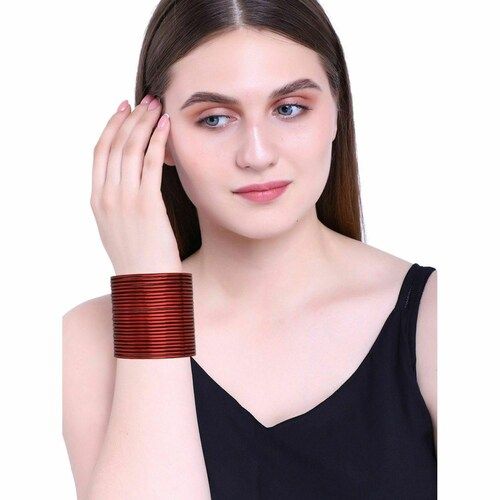 "Set of 24 Classic Mehroon Plain Metal Bangles: Timeless Elegance in ...