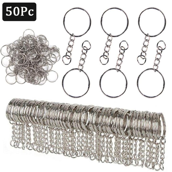 50Pcs Silver Plated Metal Blank Keyring Keychain Split Ring Keyfob Key ...