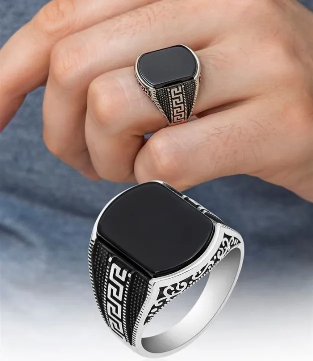 Royal Turkish Italian Ring – Bold Black Stone Design for Men & Boys ...
