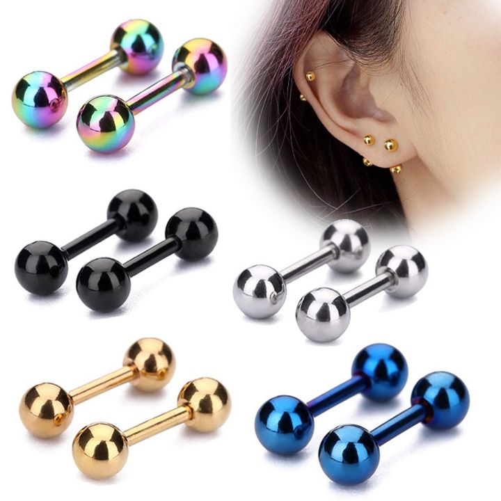 【Happy LifeStore 】5Pcs Titanium Steel Stud Earring Small Ball Screws ...