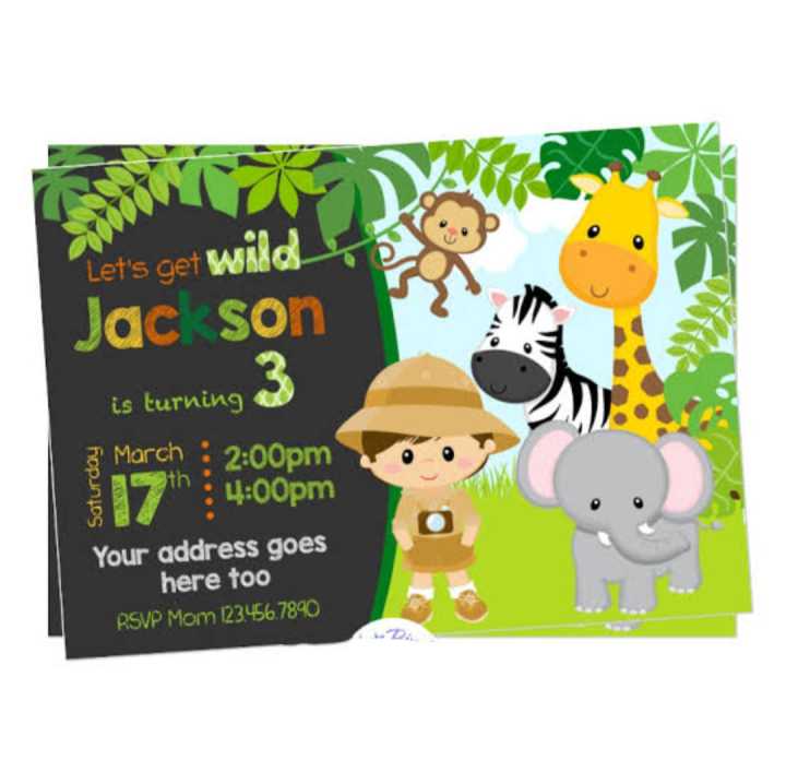 Pack of 6 Birthday Invitation card Jungle theme, Editable Birthday ...