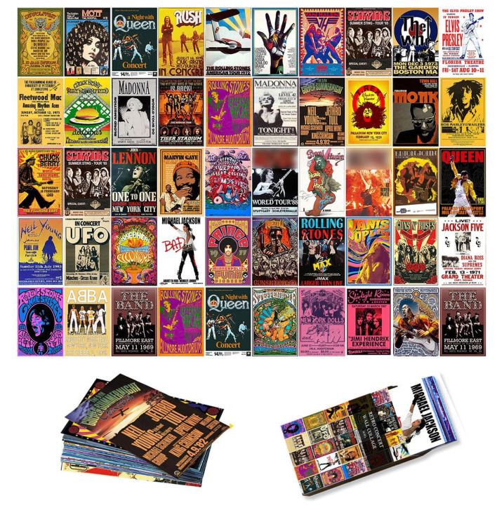Vintage Rock Wall Collage Kit 50 pcs, Aesthetic Room Decor, Retro Music ...