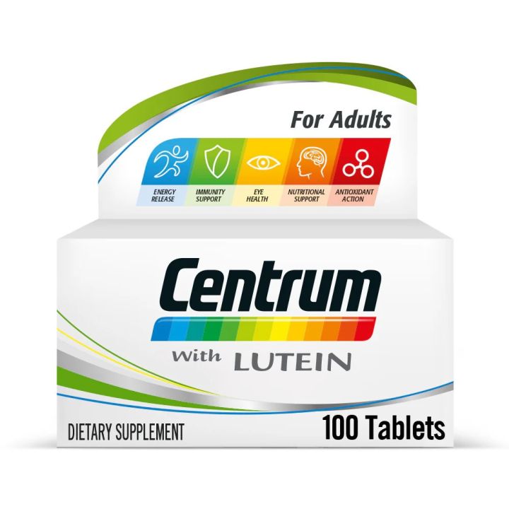 Centrum Silver with Lutein – 100 Tablets – Eye, Heart, Brain & Immunity ...