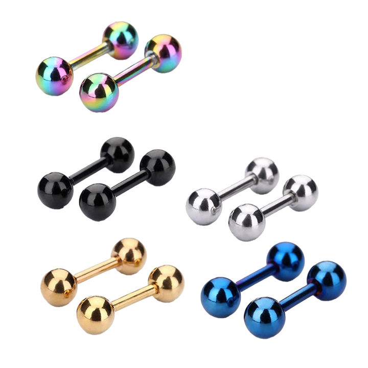 5Pcs Titanium Steel Stud Earring Small Ball Screws Earrings Male Ear ...