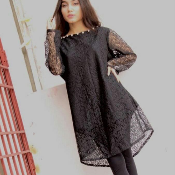 NET PEARLS TOP FOR WOMEN MOCNECK BUBBLE GUM STYLE | Daraz.pk