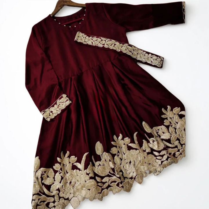 Ladies Embroidered Dull Silk 2-Piece Dress with Belt – Chest 20", Frock ...