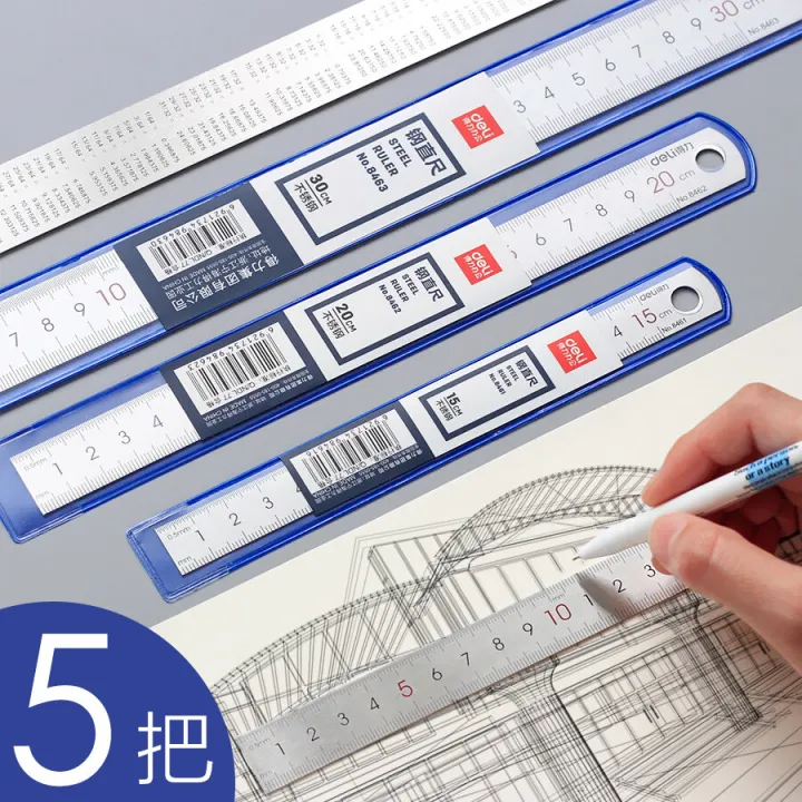 Deli Metal Ruler Silver 15/20/30cm Stainless Steel Straight Rulers ...
