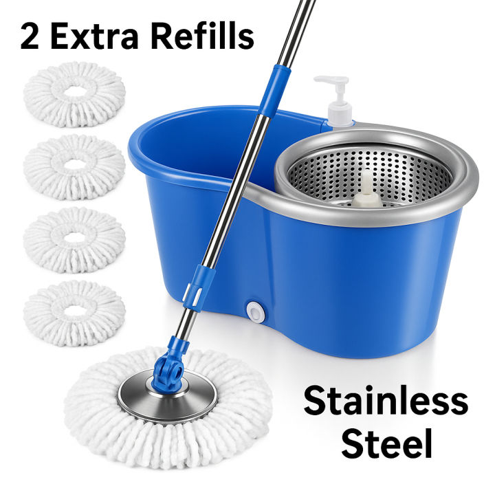 Magic Spin Mop Set - 360 Degree Microfiber Mop Head Home Clean Tools ...