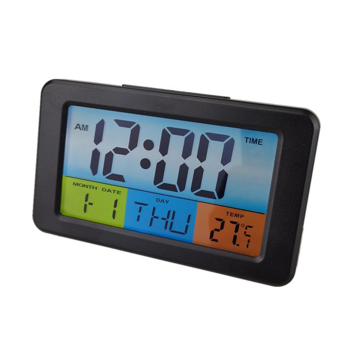 LCD Color Electronic Alarm Clock Multi-Function Temperature Black ...