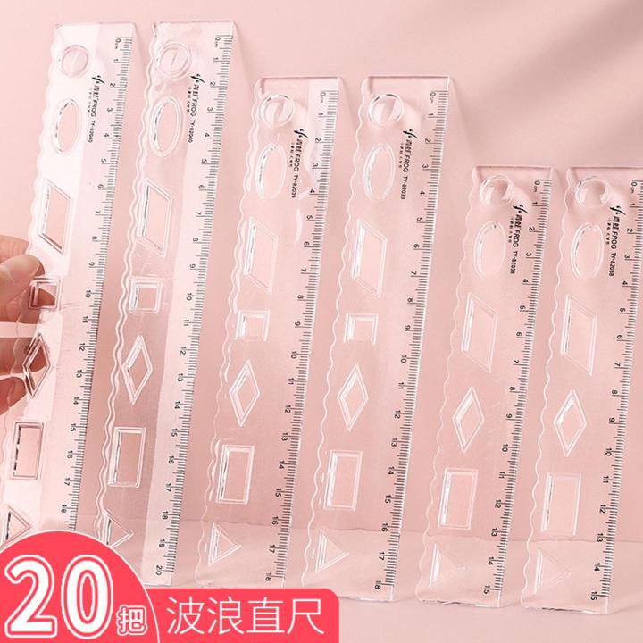 Plastic ruler with wavy line 15/18/20cm transparent ruler with ...