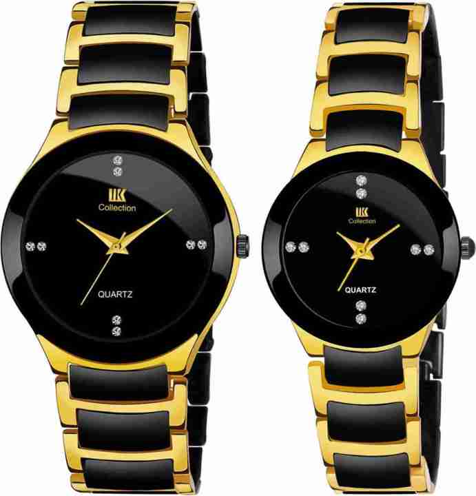 Ik collection studded dial with black bracelet analogue male and female ...