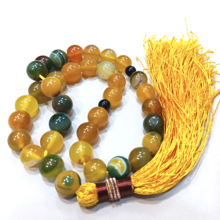 Yellow and Green Color Aqeeq Stone Tasbeeh 33 Beads (Size 10MM) - Fancy ...