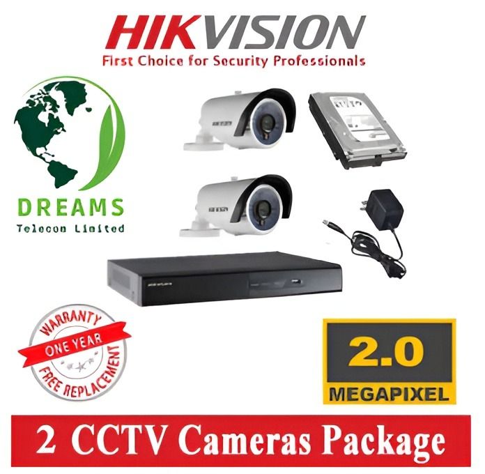 HIK Vision 2 HD CCTV Cameras Package, 2.0MP I.R Night Vision, DVR, Hard ...