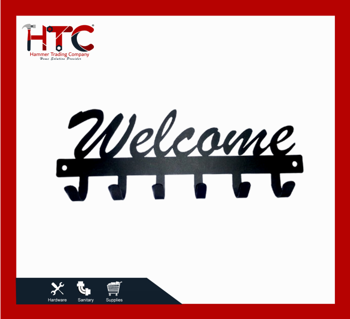 Welcome Wall Mounted Key Holder – 6 Hook Metal Key Hanger for Home ...