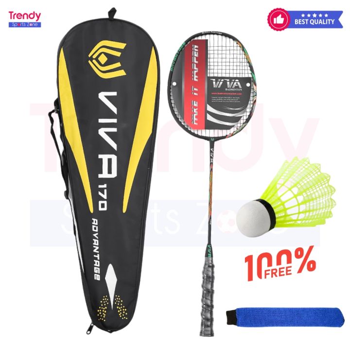 Badminton Racket with Protective Bag & Shuttle + Towel-Grip | Carbon ...
