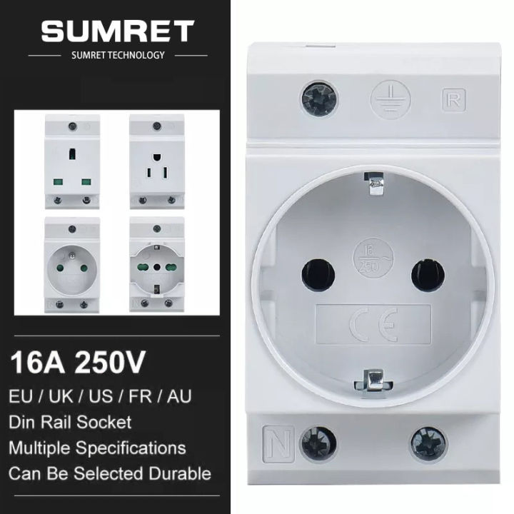 EU Din Rail Mount AC Power Modular Socket 16A 2/3/4 Pin 25A US UK Italy France 35mm 250V AC30 ...