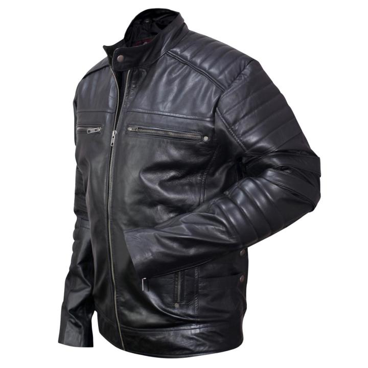 Brand New Genuine Sheepskin Leather Jacket for Men Soft Padding Quilted Biker Café Racer Premium ...