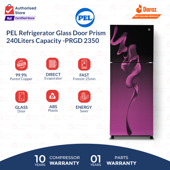 PEL Refrigerator Glass Door | Model PRGD 2350 | 11 Cubic Feet Capacity ...