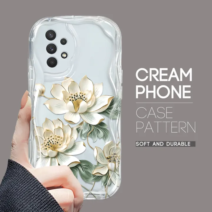 BILI for Samsung A32 4G Back Cover White Lotus Pattern Cream Texture ...
