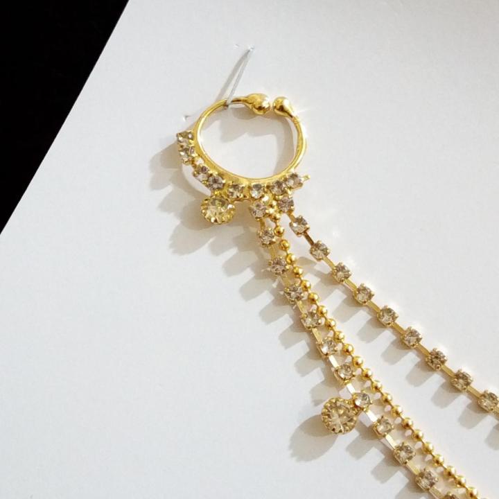 ASIAN BOLLYWOOD Indian Nath Chain Nose Ring Bridal Nath Nose Pins ...