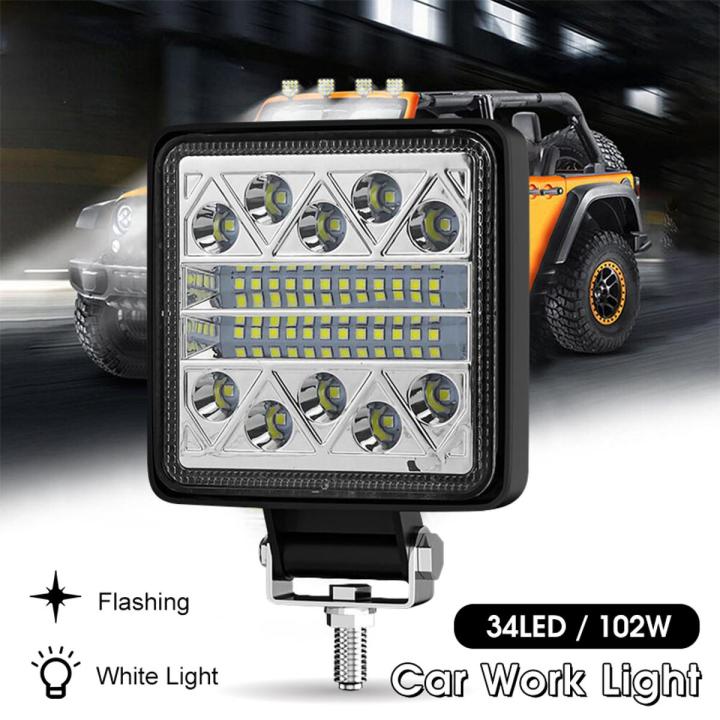 34 LED 102W Car Work Light Square Flood Light 6000K Work Light Fog Lamp ...