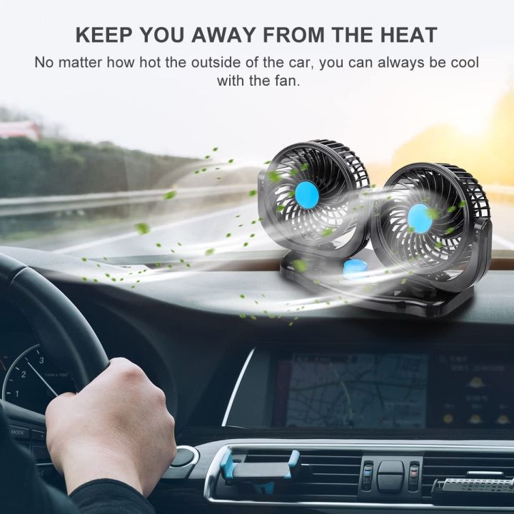 HIGH SPEED Car Dashboard Fan Dual Head 360 Degree Rotatable 12 volt ...