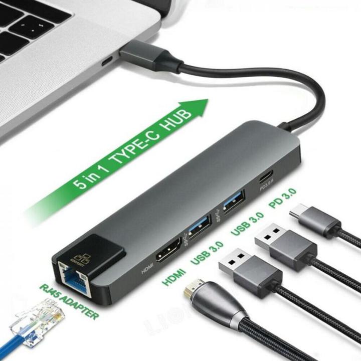 Type C to 5 in 1 Hub LAN TYPE-C HDMI USB3.0 Hub Converter | Daraz.pk