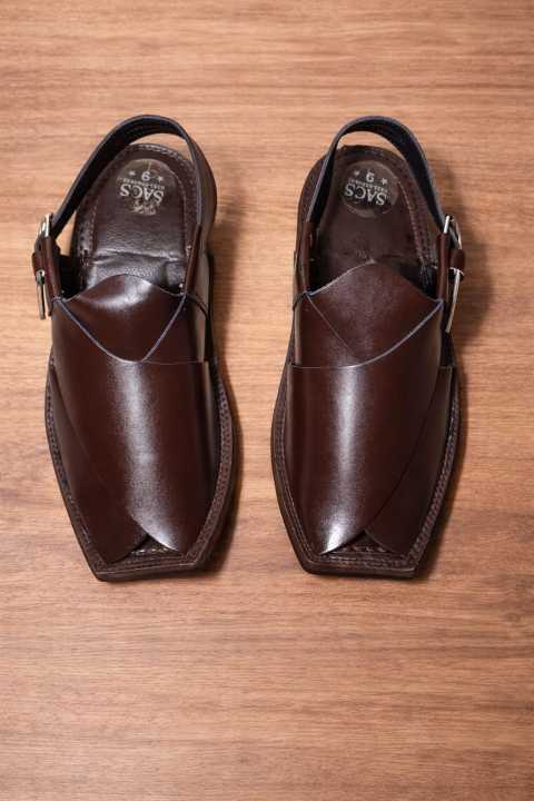 Brown Leather Peshawari Chappal for Men – Handmade Traditional Sandal ...
