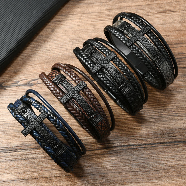 TEMU Cross-Border Men's Handmade Woven Fashion Vintage Alloy Cross ...
