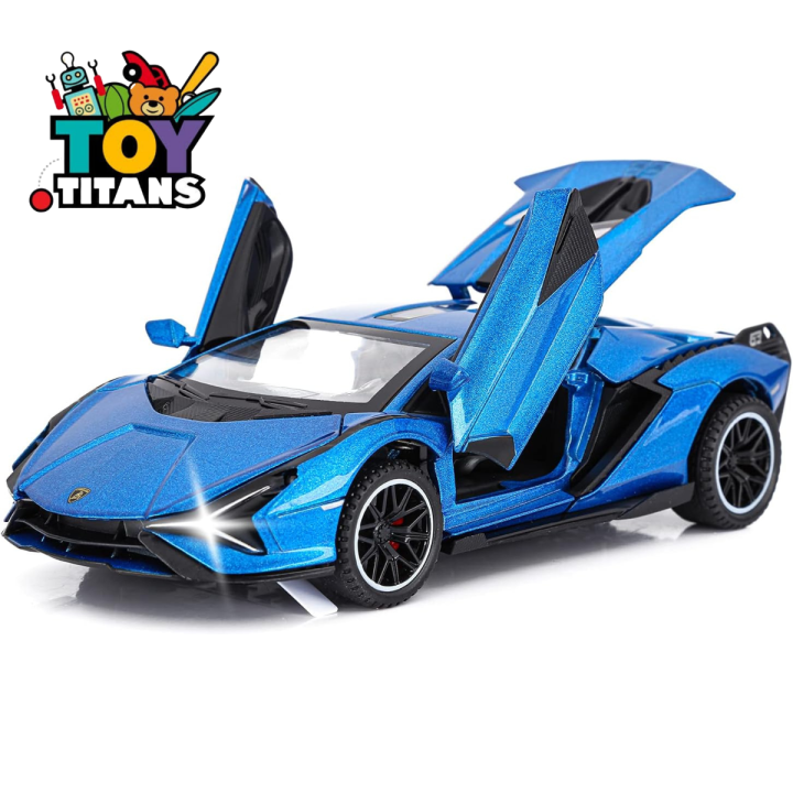 Lamborghini Sian Diecast Metal Toy Car – Pull Back Model Car with Lights & Sound | Blue Lambo ...
