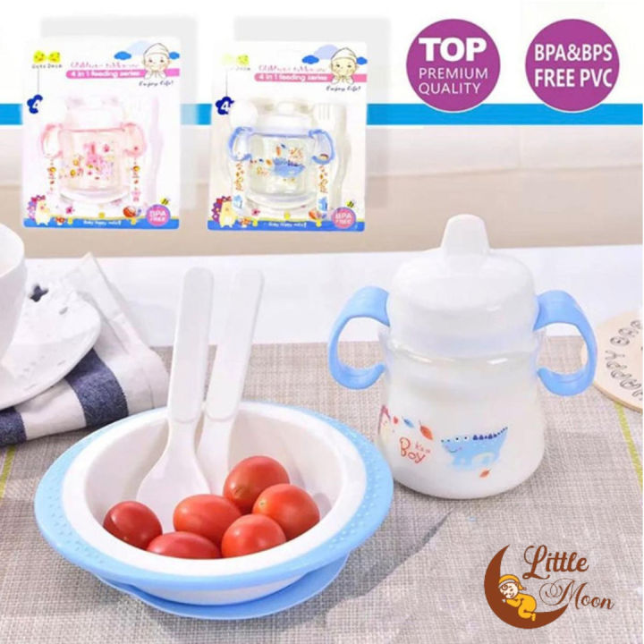 Just Born Baby 4 In 1 Baby Feeding Set Bowl with Spoon and frok | Daraz.pk