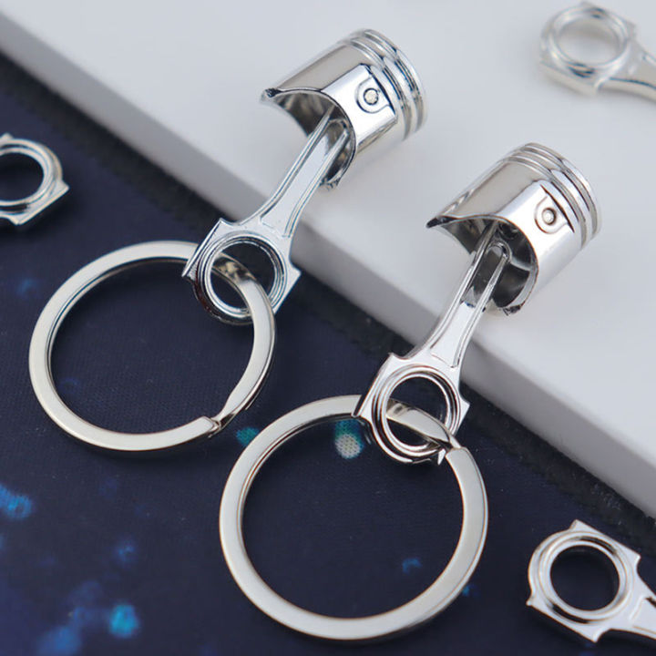 Car Engine Piston Style Silver Keychain Polished Chrome Car Accessories ...