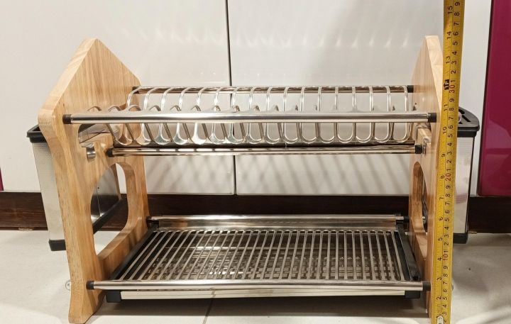 BTC Wooden Stainless Steel Open Dishwasher Rack with Drainer Tray ...