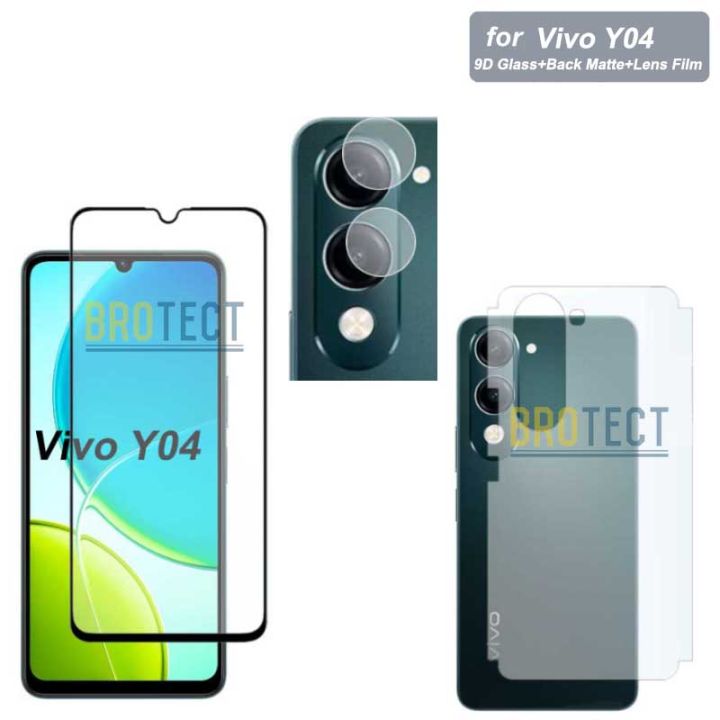 3 in 1 Vivo Y04 9D 21D Tempered Glass Screen Protector + Back Matte ...