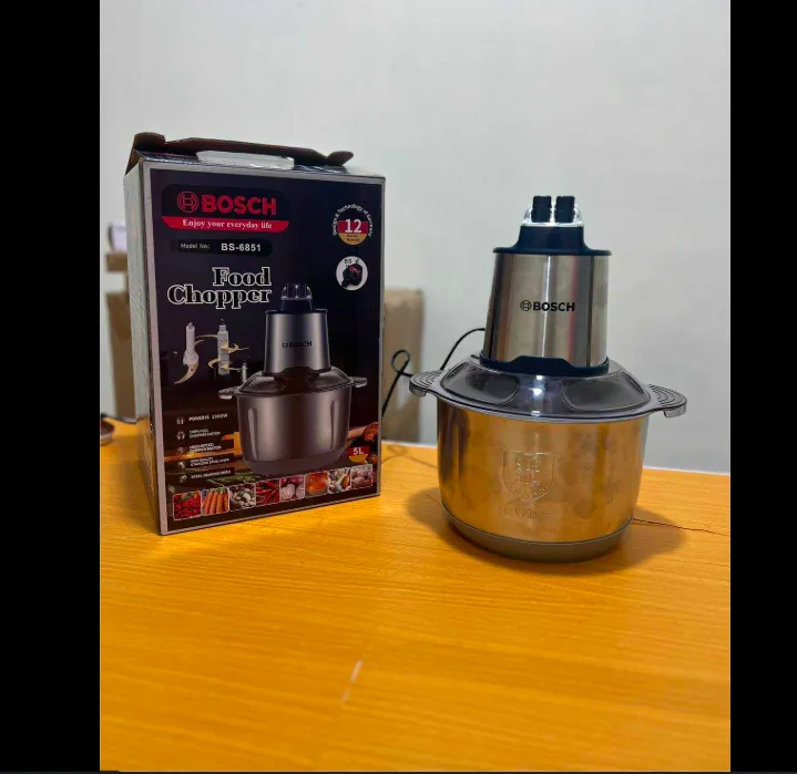 Bosch BS‑6851 3L/5L Electric Meat & Vegetable Chopper – Stainless Steel Bowl | 6 Sharp Blades, 2 ...