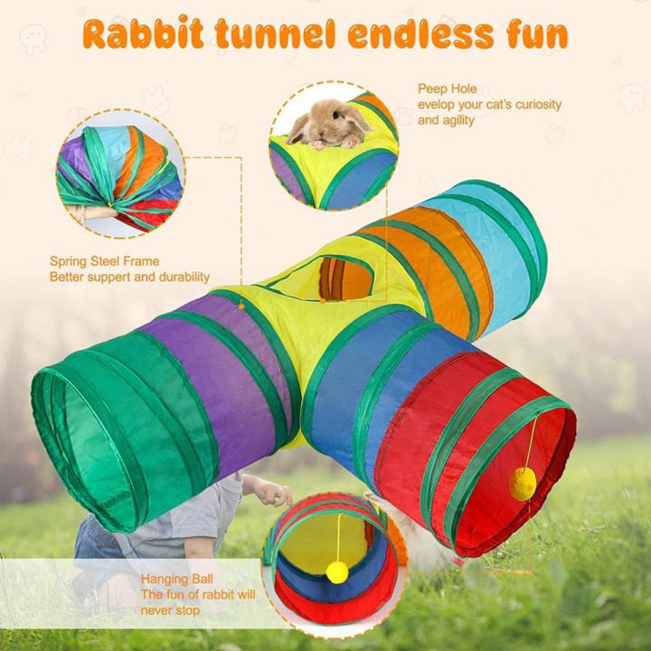 NAMUNY Bunny Tunnels & Tubes Collapsible 3 Way Bunny Hideout Small ...
