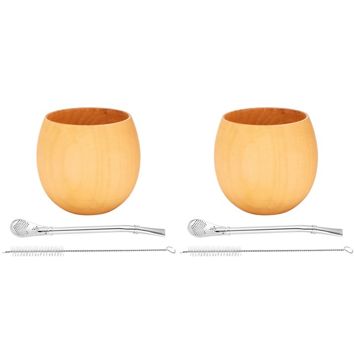 2X Wooden Yerba Gourd Mate Tea Set Natural Wood Coffee Water Mate Cup ...
